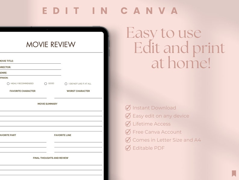 Movie Review, Movie Tracker, Printable Movie Review Template ...