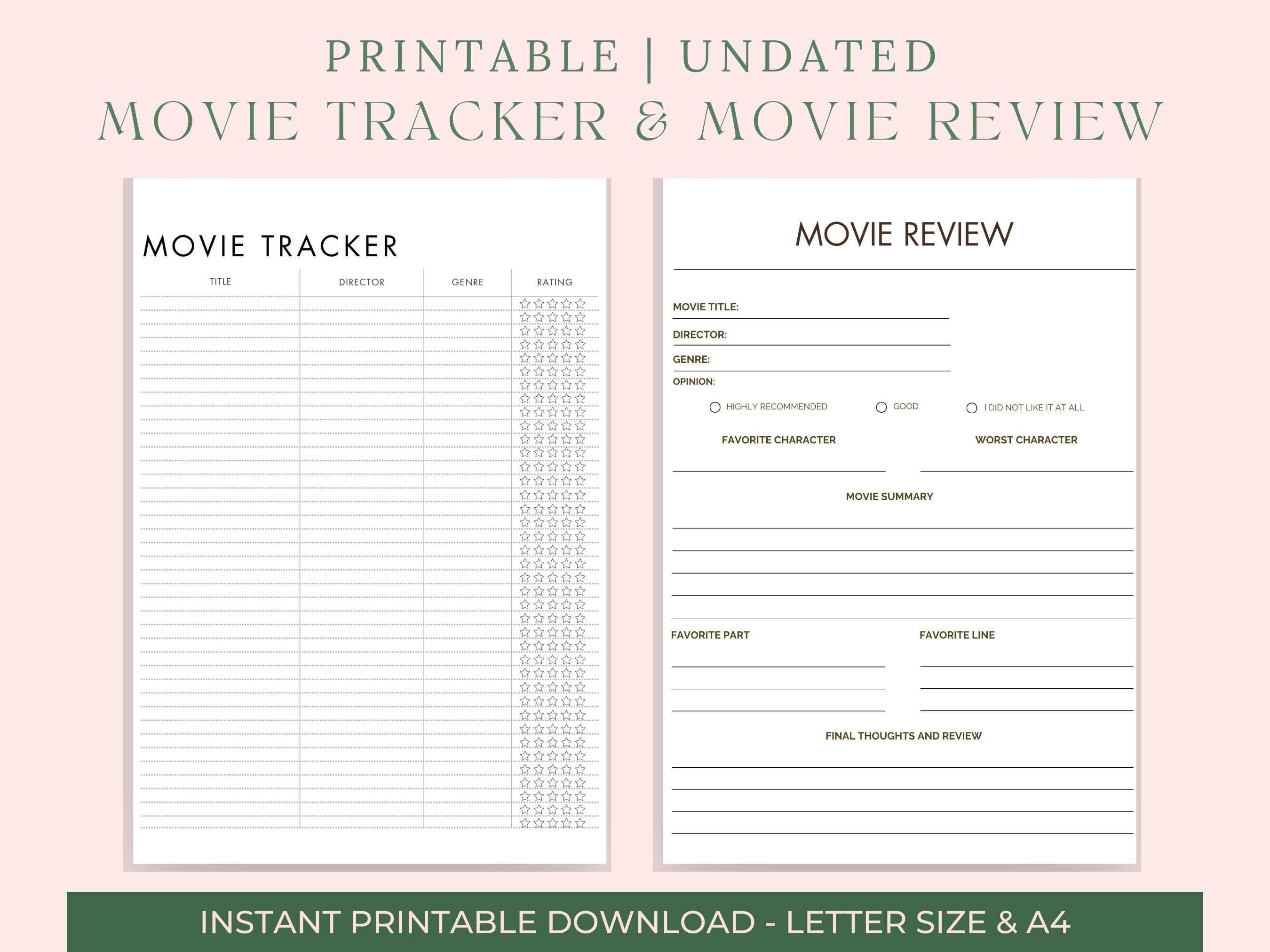 Movie Review, Movie Tracker, Printable Movie Review Template ...