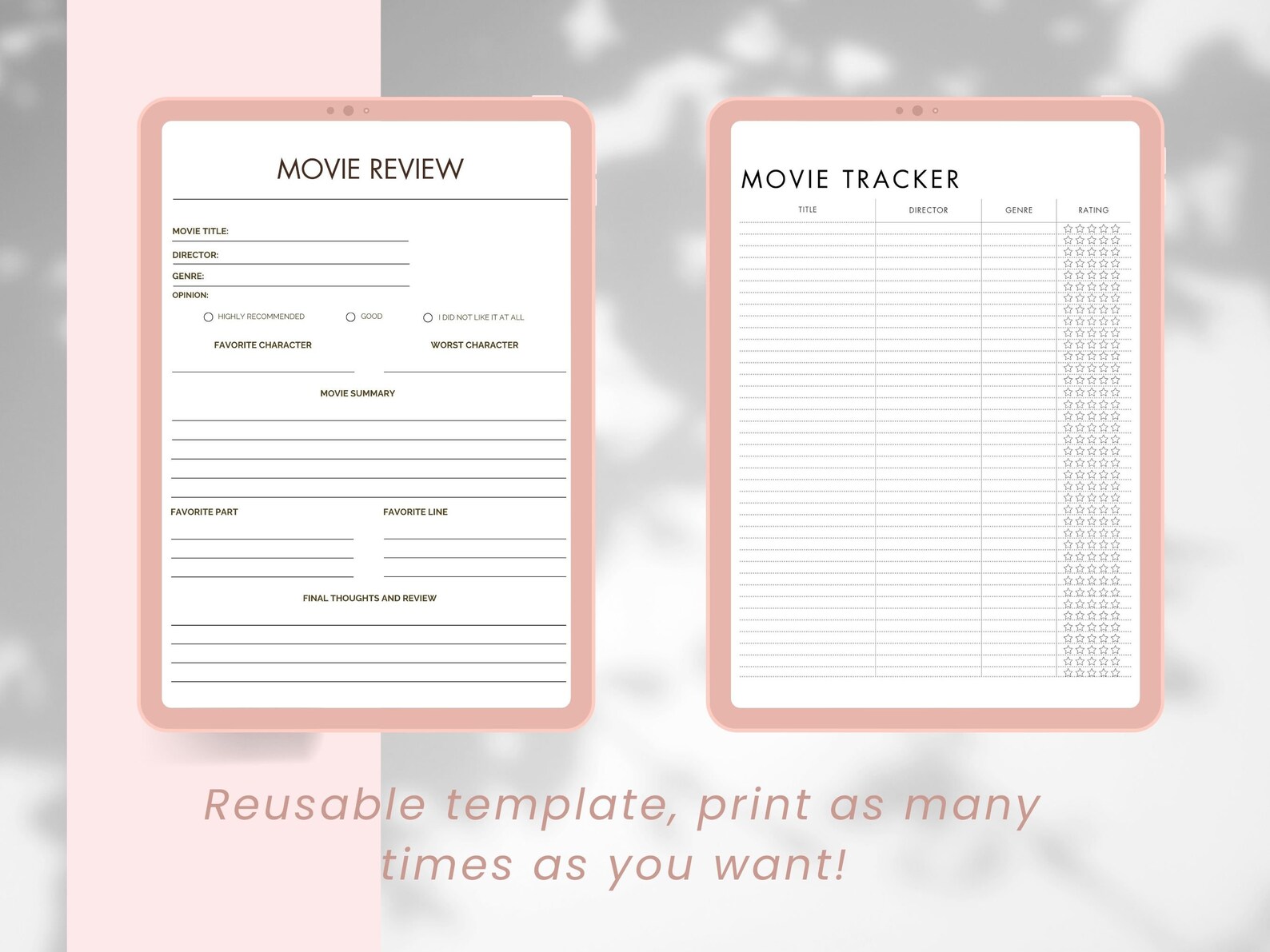 Movie Review, Movie Tracker, Printable Movie Review Template ...