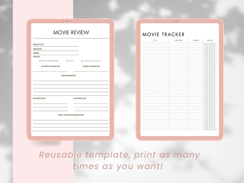 Movie Review, Movie Tracker, Printable Movie Review Template ...