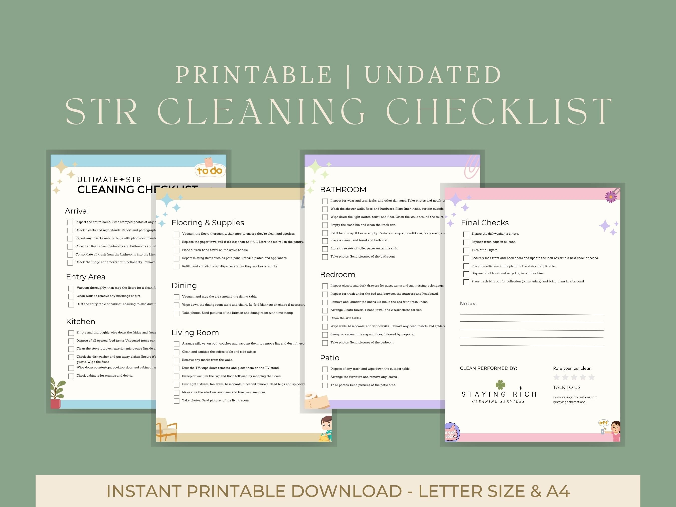 STR Cleaning | Airbnb Cleaning Checklist | Housekeeping Checklist ...