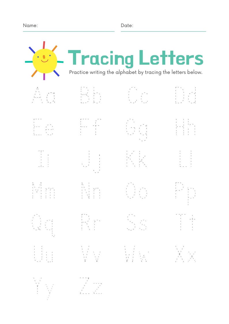 Alphabet/letters Tracing Worksheet - Etsy