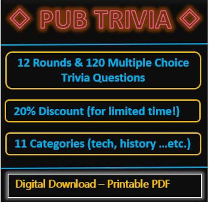 Pub Multiple Choice Trivia Questions - Etsy