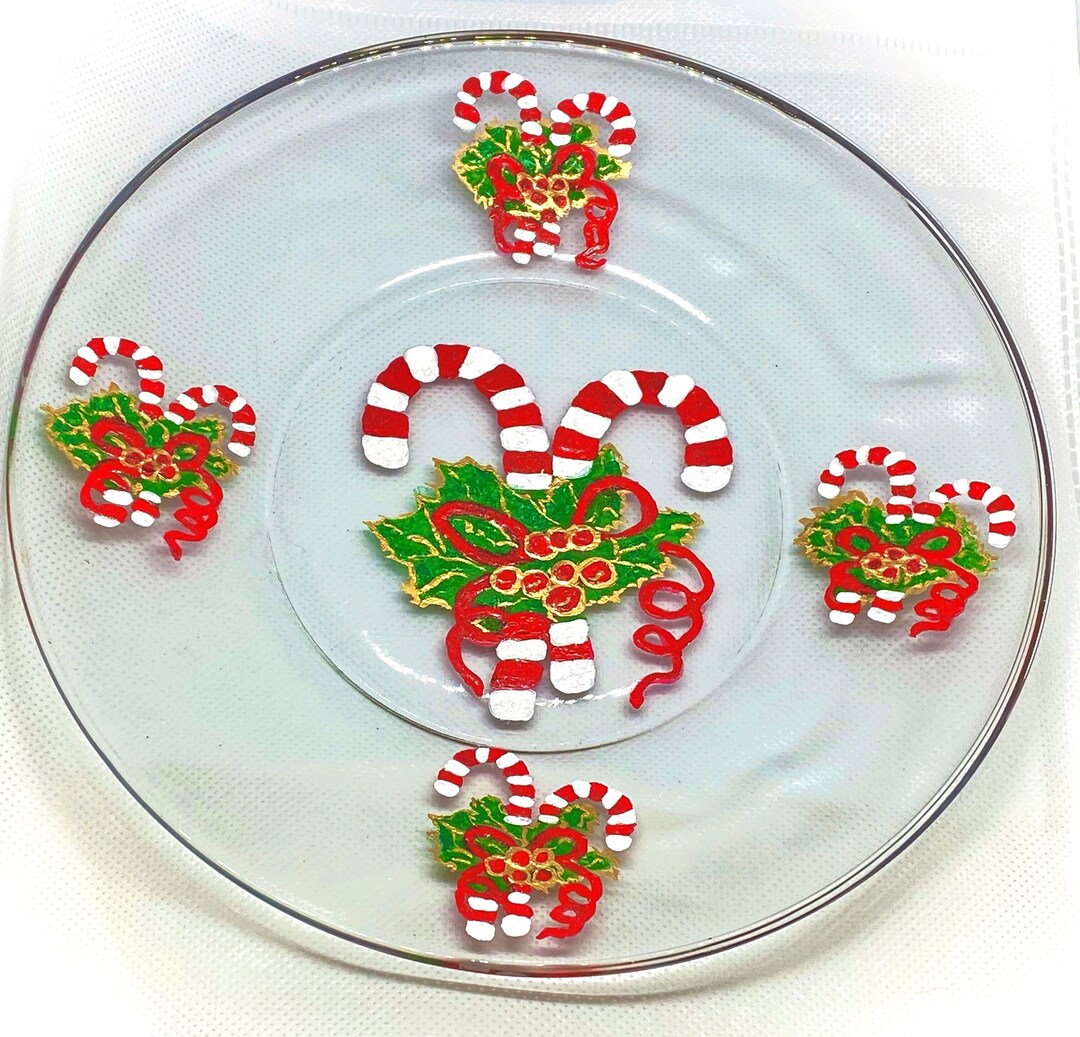 Hand-painted Christmas Candy Cane Dessert Plate - Large Serving Platter ...