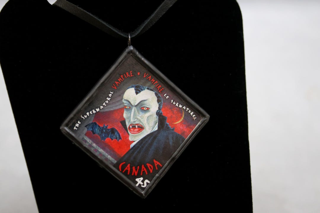 Vampire Dracula Postage Stamp Pendant: Soldered Canadian Stamp Jewelry ...