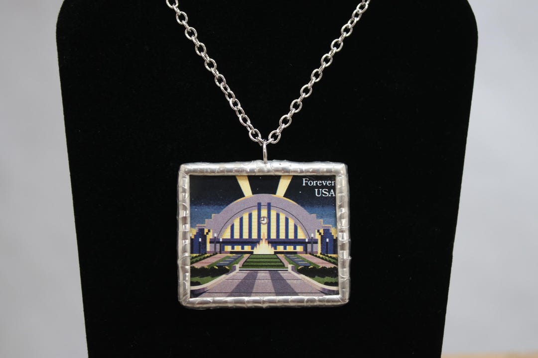 Cincinnati Union Terminal Postage Stamp Pendant: Soldered Necklace - Etsy