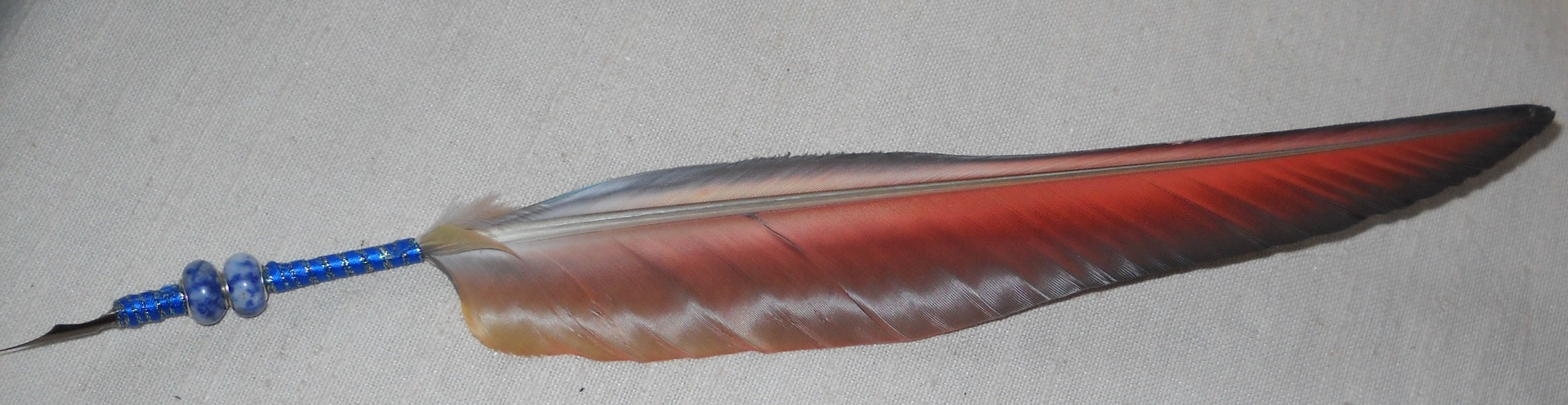 Scarlet Macaw Wing Feather Quill Pen With Sodalite Beads Spellwriting ...