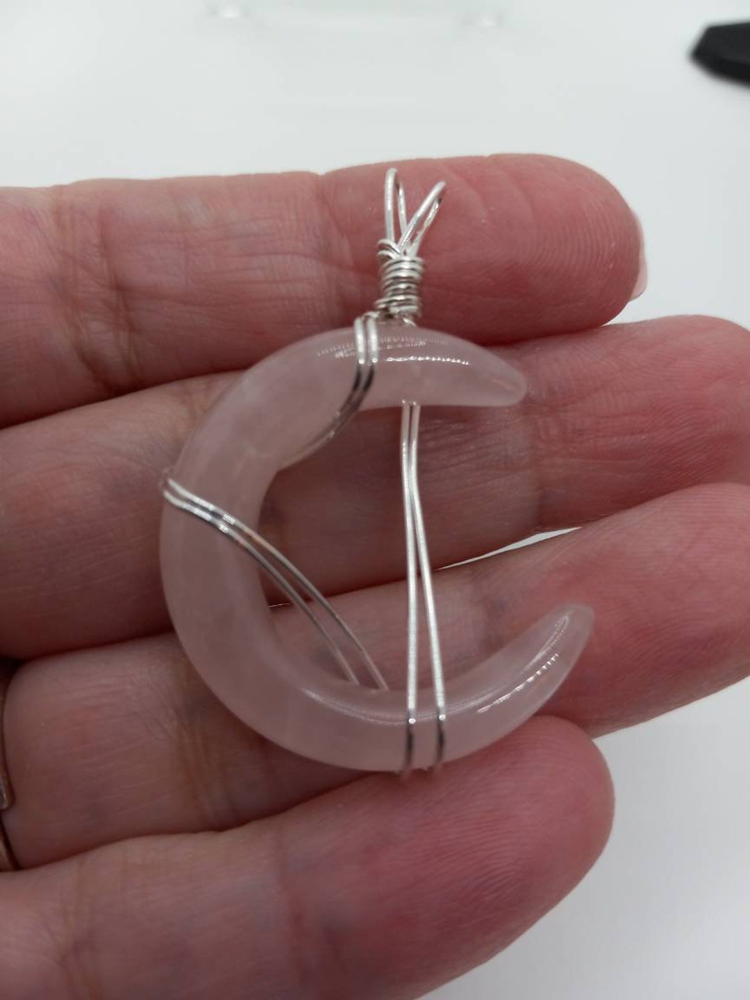 Rose Quartz Crescent Moon Amulet - Etsy