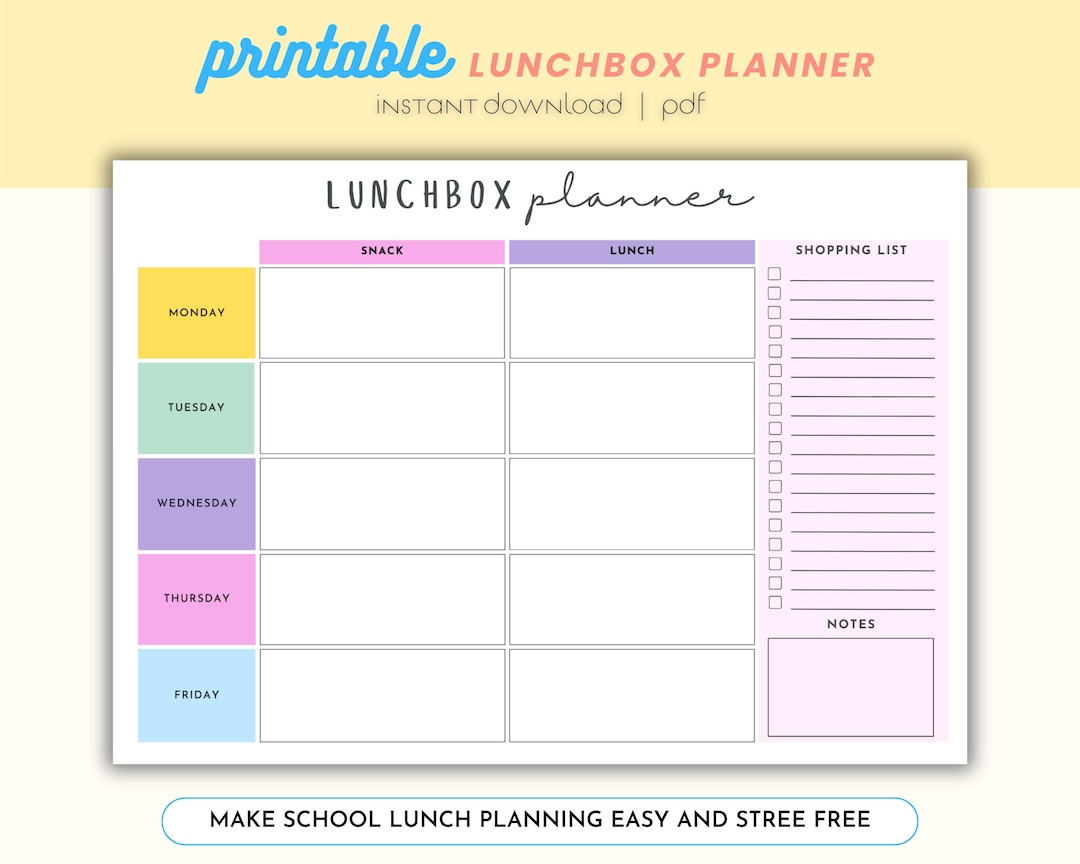 Lunchbox Planner Template, Kids Lunchbox Checklist, School Lunchbox ...
