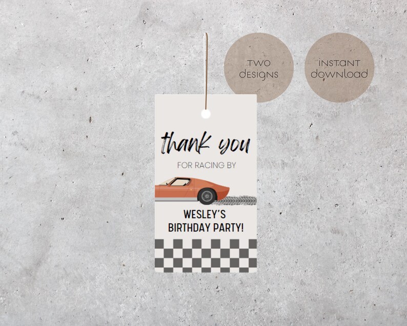 Car Thank You Gift Tag "two Fast" Thank You Tag Fast Car Birthday Gift ...