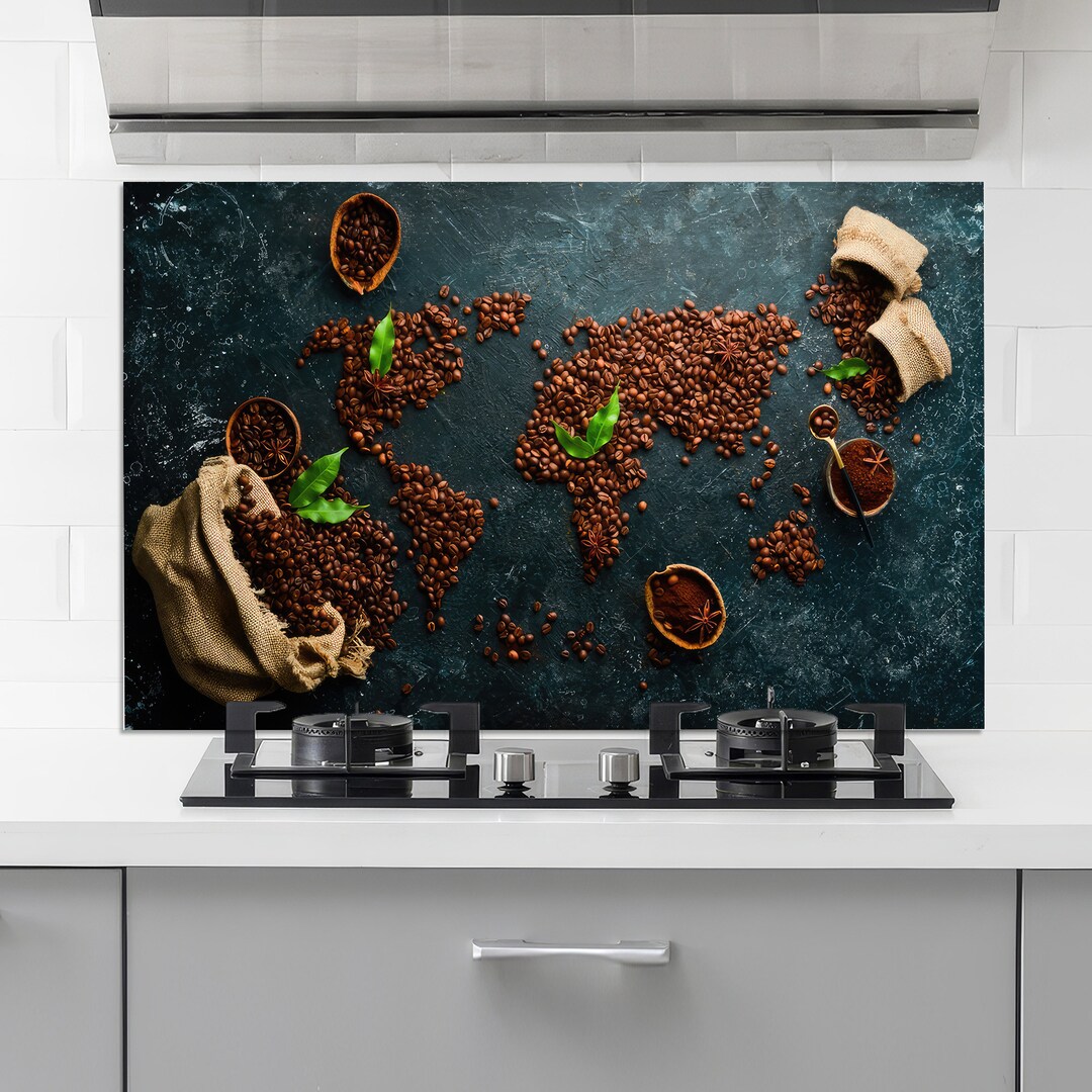 Coffee Map Glass, World Map Art, Coffee Lover Gift, Tempered Glass ...