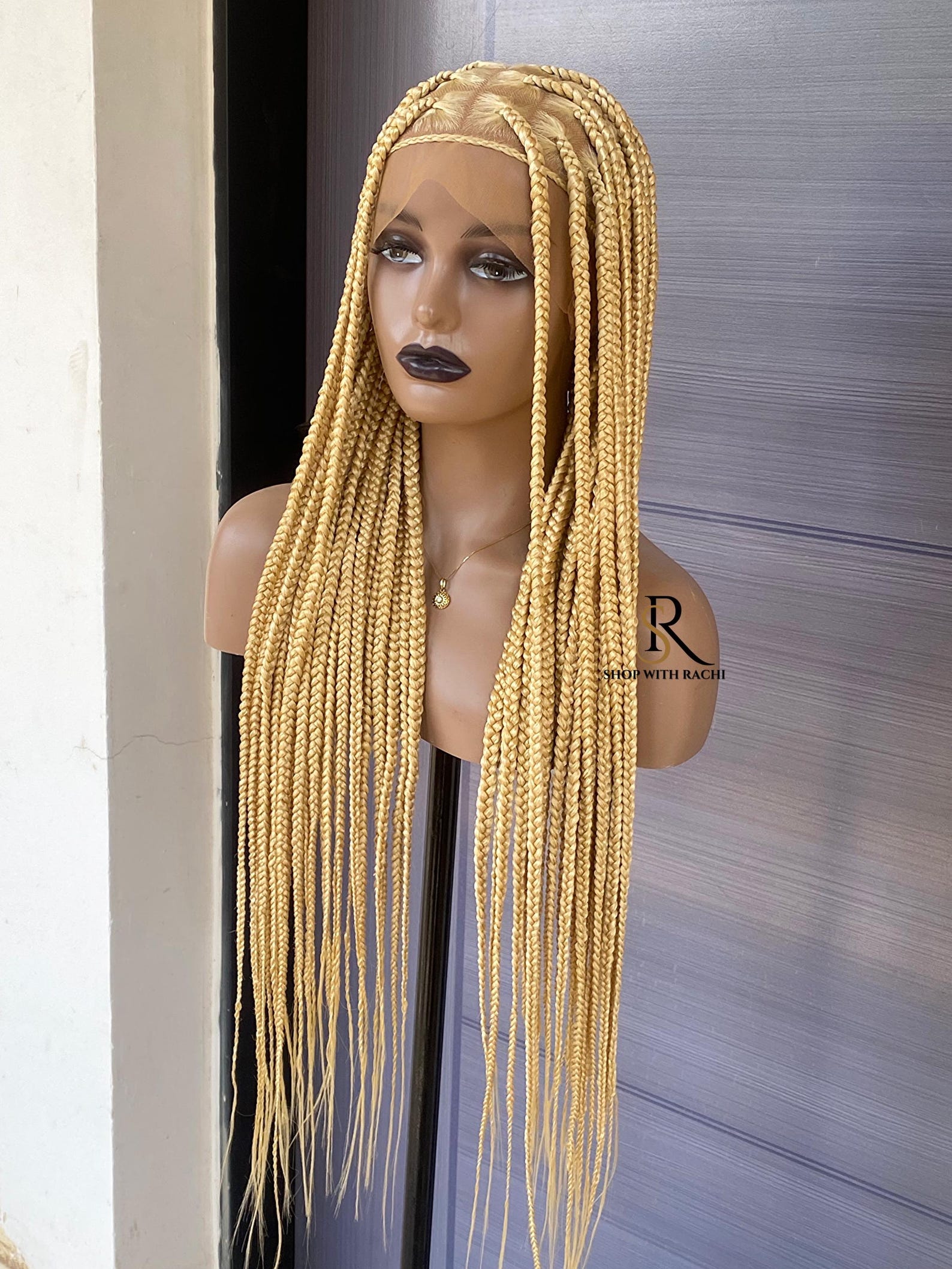 Jumbo Blonde Box Braid Wig: Knotless Lace Front, Handmade Synthetic - Etsy