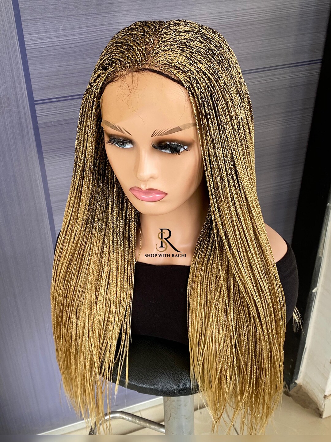 Full Lace Micro Braid Wig: Color 27 Blonde Braided Wig With Natural ...