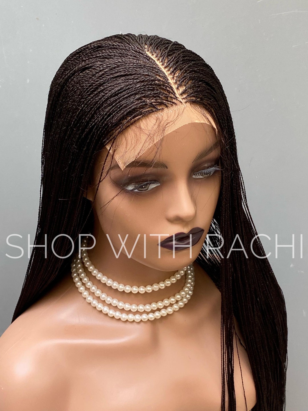 Micro Twist Braided Wig: 6x6 Lace Front, 26 Inch, Customizable Color 1B ...