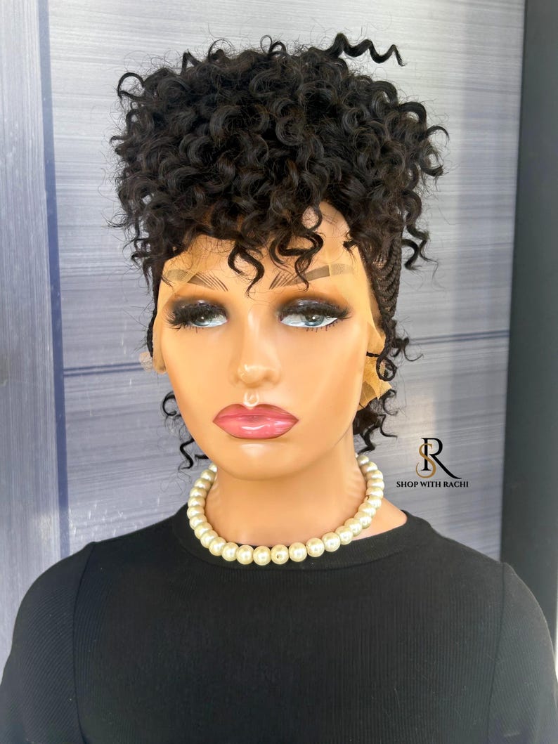 Full Lace Afro Curly Cornrow Wig – Human Hair Braided Wig for Black ...