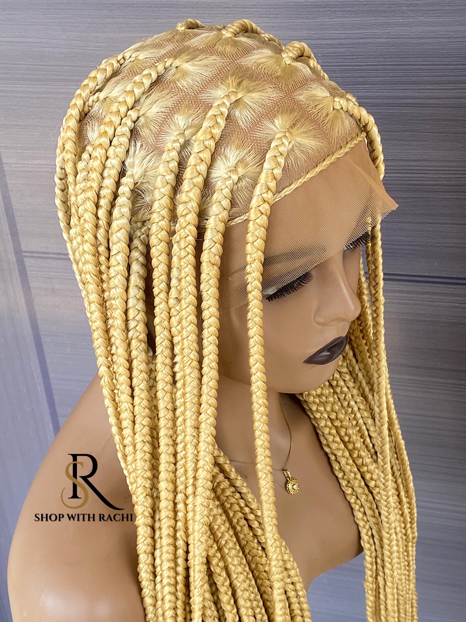 Jumbo Blonde Box Braid Wig: Knotless Lace Front, Handmade Synthetic - Etsy