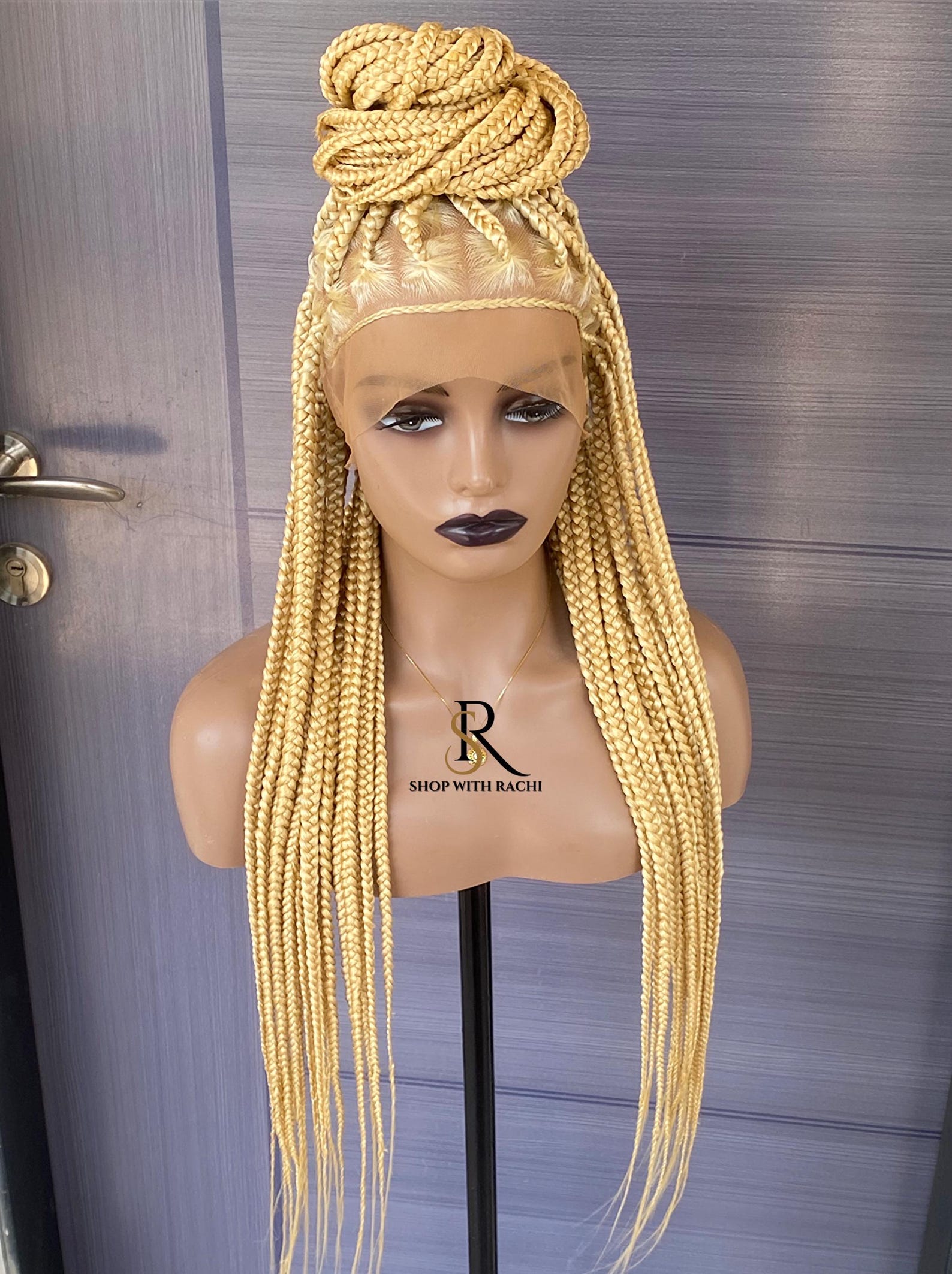 Jumbo Blonde Box Braid Wig: Knotless Lace Front, Handmade Synthetic - Etsy