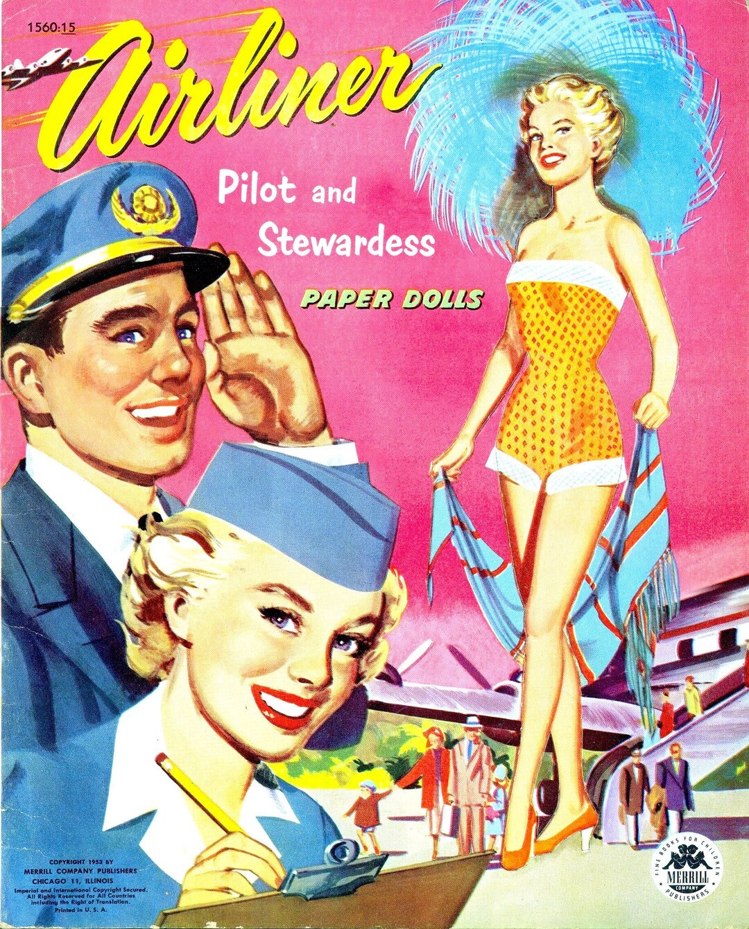 Airliner Pilot and Stewardess, Paper Doll Book, 1962, 9 Pages, Aviator ...
