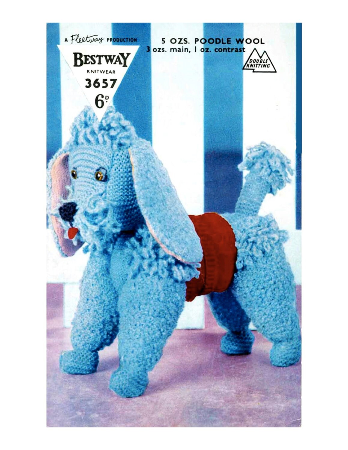 Blue Poodle. Retro Poodle Knitting Pattern. Handmade Gift. Digital ...