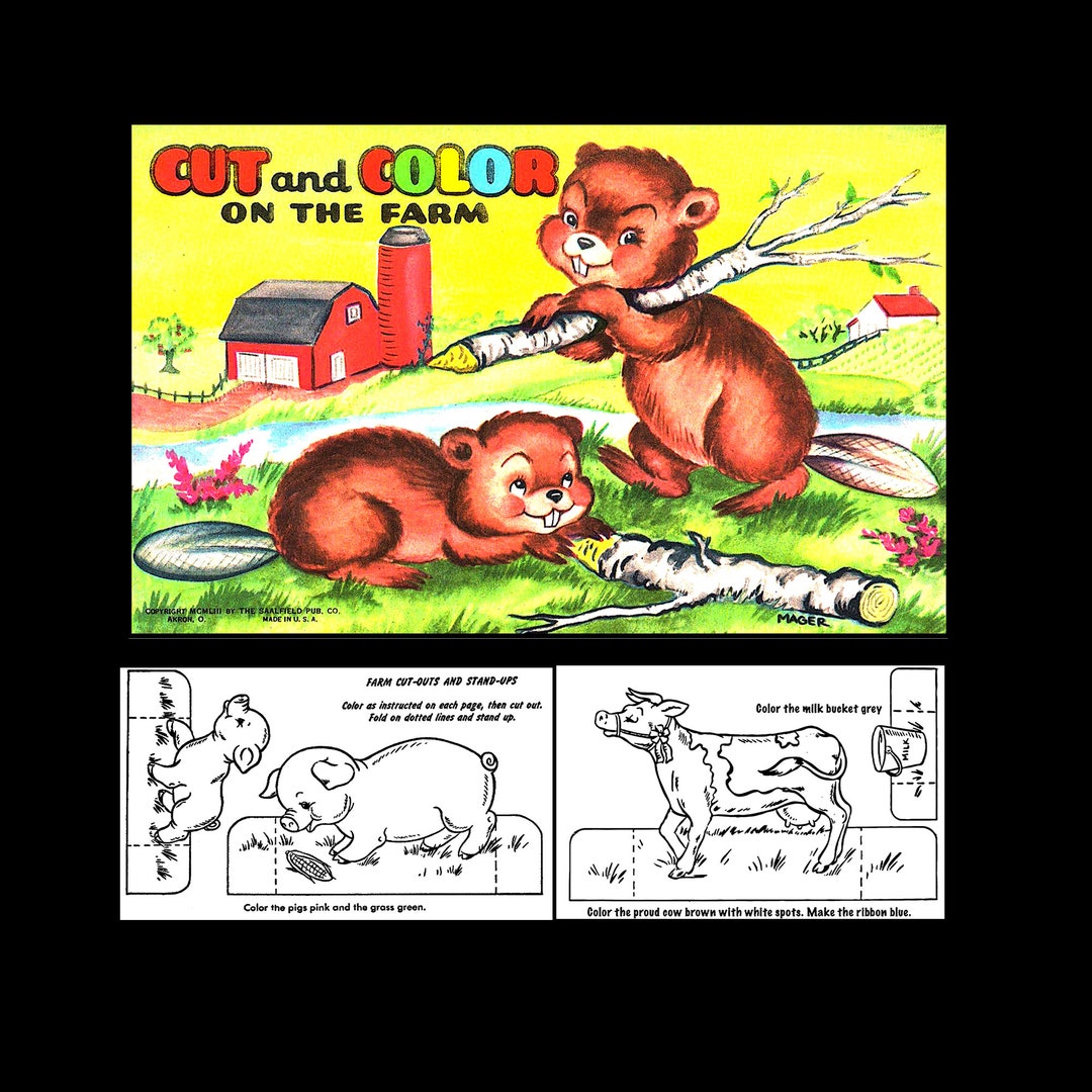 Vintage Coloring and Cut Book. 'cut and Color on the Farm. 8 Pages to ...