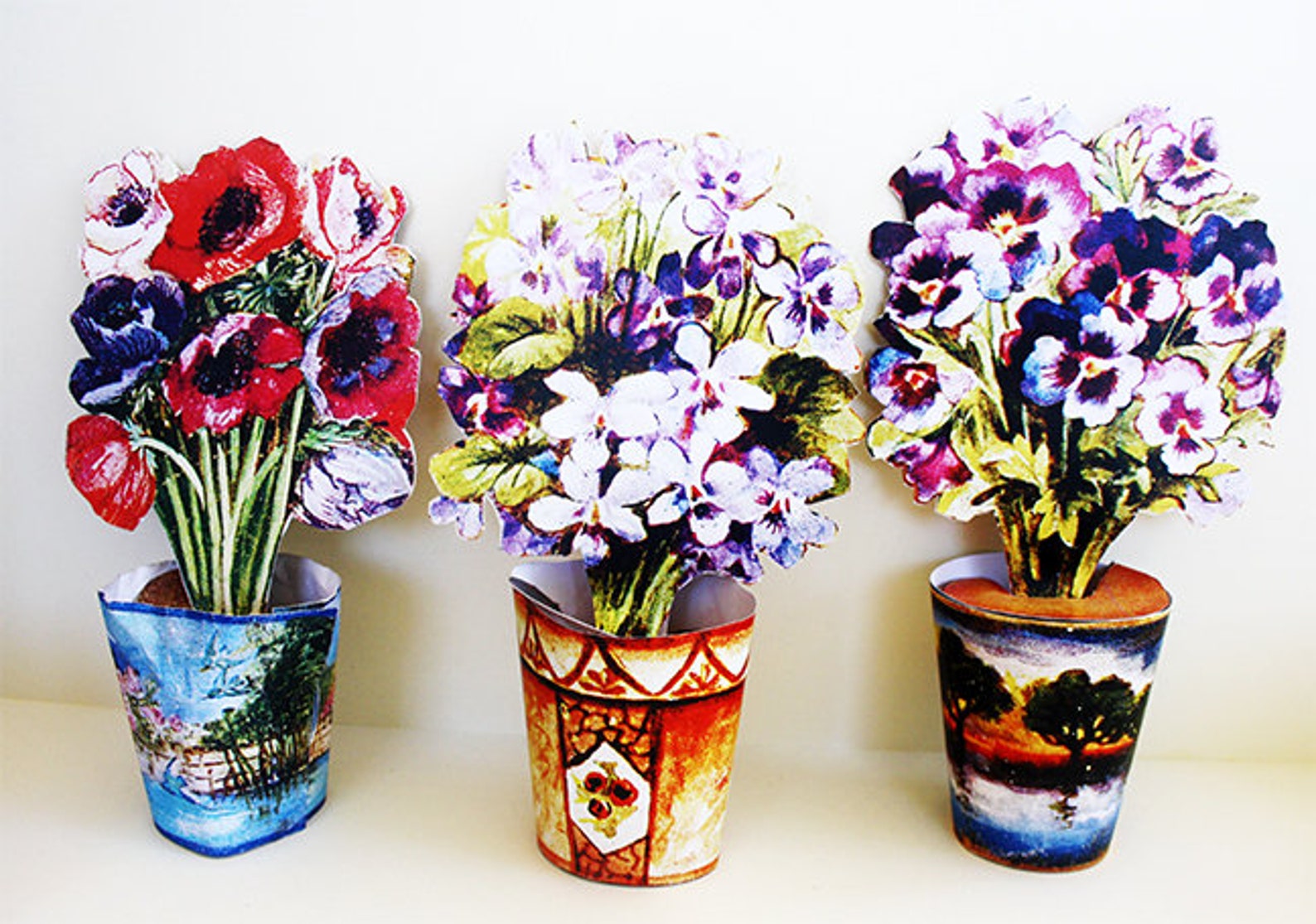 12 Paper Flower Pots - Vintage Paper Craft to Print, Cut and Assemble ...