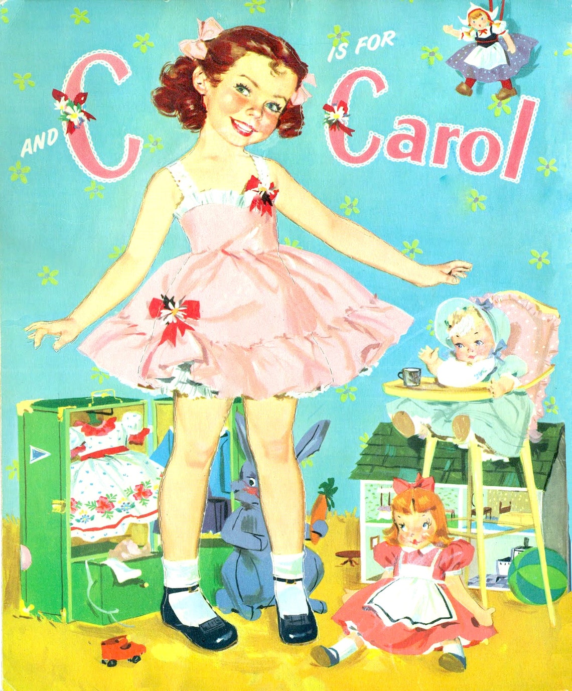 B is for Betsy, C is for Carol, Paper Doll Book, 1954, 8 Pages, 2 Dolls ...