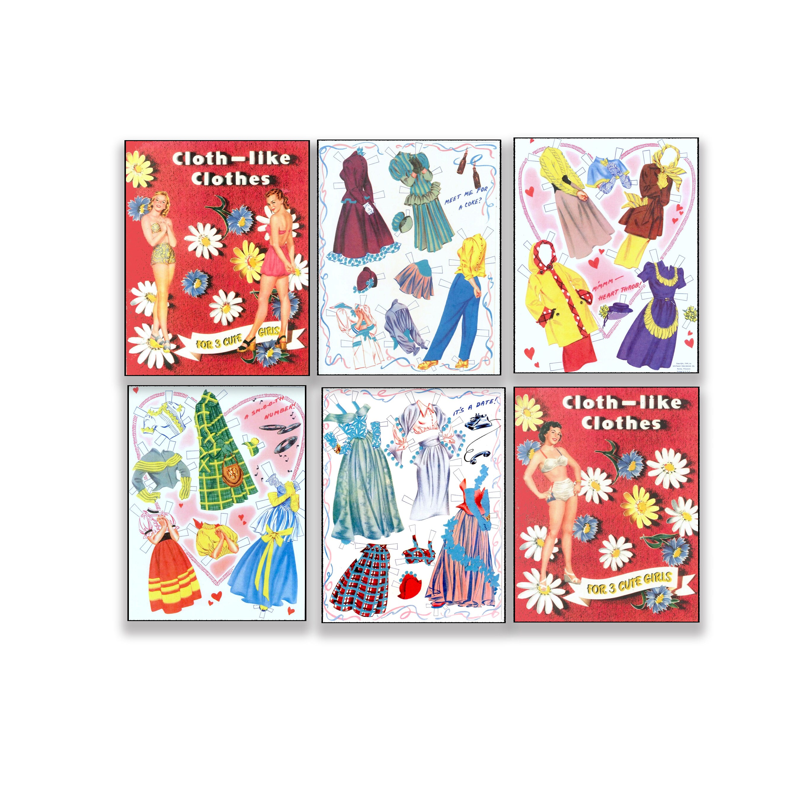Cloth-like Clothespaper Doll Book, 1950s, 6 Pages, Teenage, PDF ...