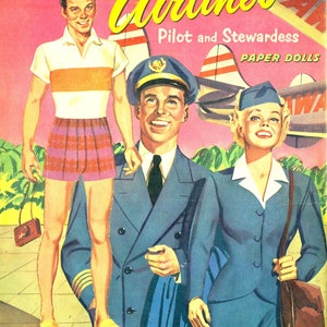 Airliner Pilot and Stewardess, Paper Doll Book, 1962, 9 Pages, Aviator ...