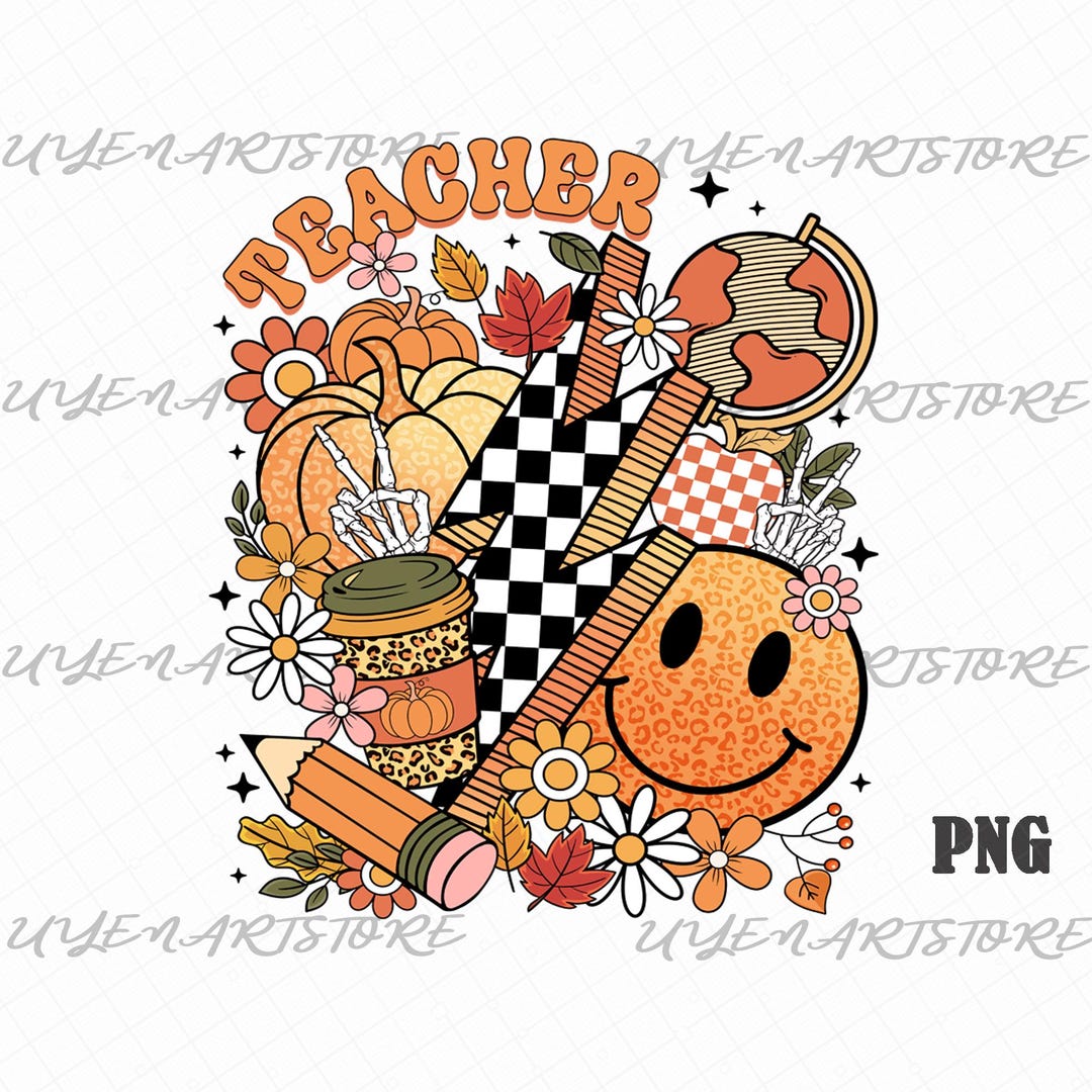 Fall Teacher Png, Smile Face Teacher Fall Season Png, Fall Png, Fall ...