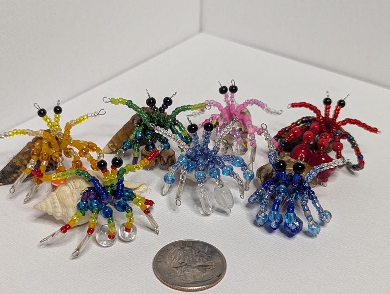 Mini Beaded Hermit Crab Decor: Handmade Glass Bead Sun Catcher | Desk ...