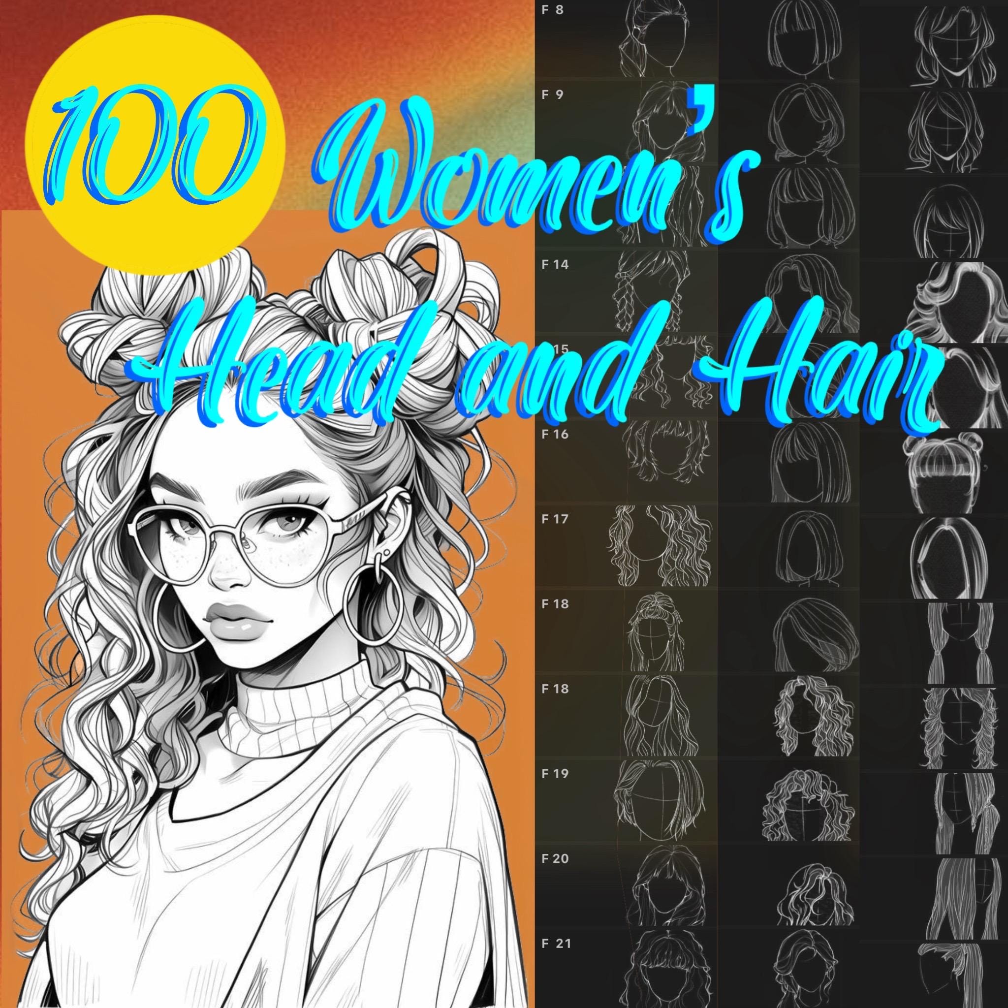 Hairstyle Procreate Stamp Set Hair Brushes Procreate Hair Head Female ...