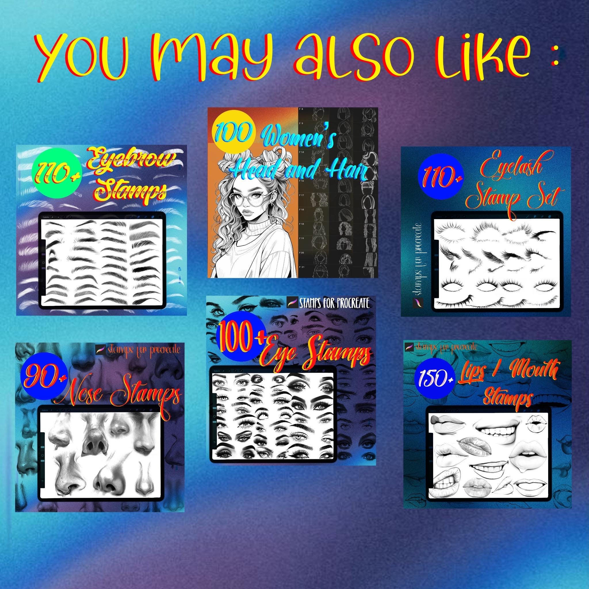 Hairstyle Procreate Stamp Set | Hair Brushes Procreate | Hair Head ...