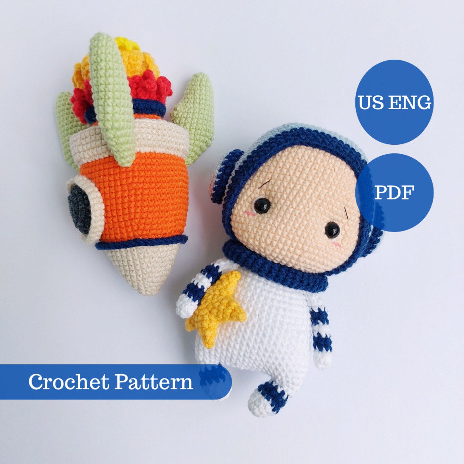 Astronaut Doll and Rocket Crochet Pattern. Amigurumi Rocket. Playset ...