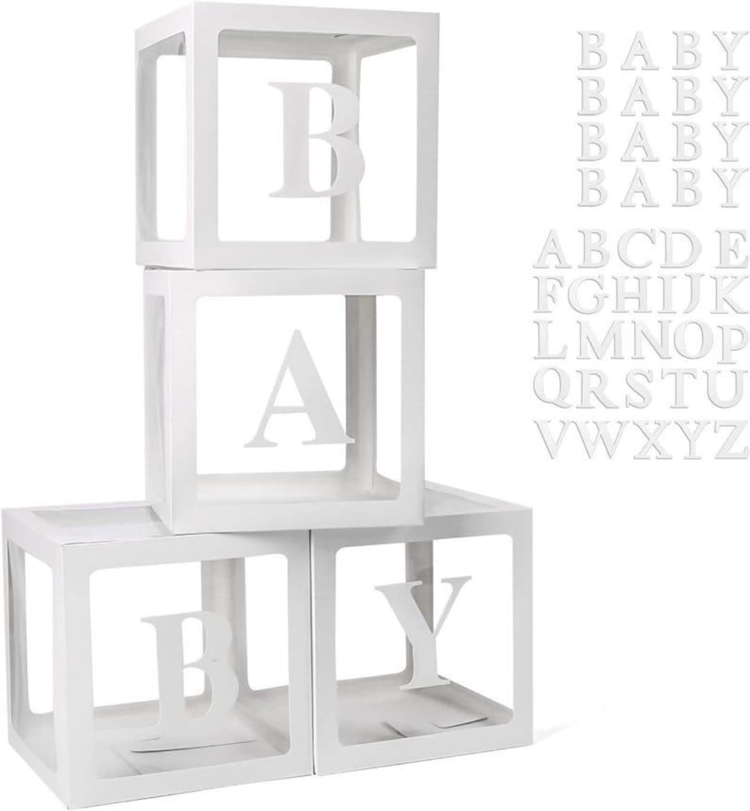 Baby Boxes With 42pcs Letters for Baby Shower Transparent Balloon Boxes ...