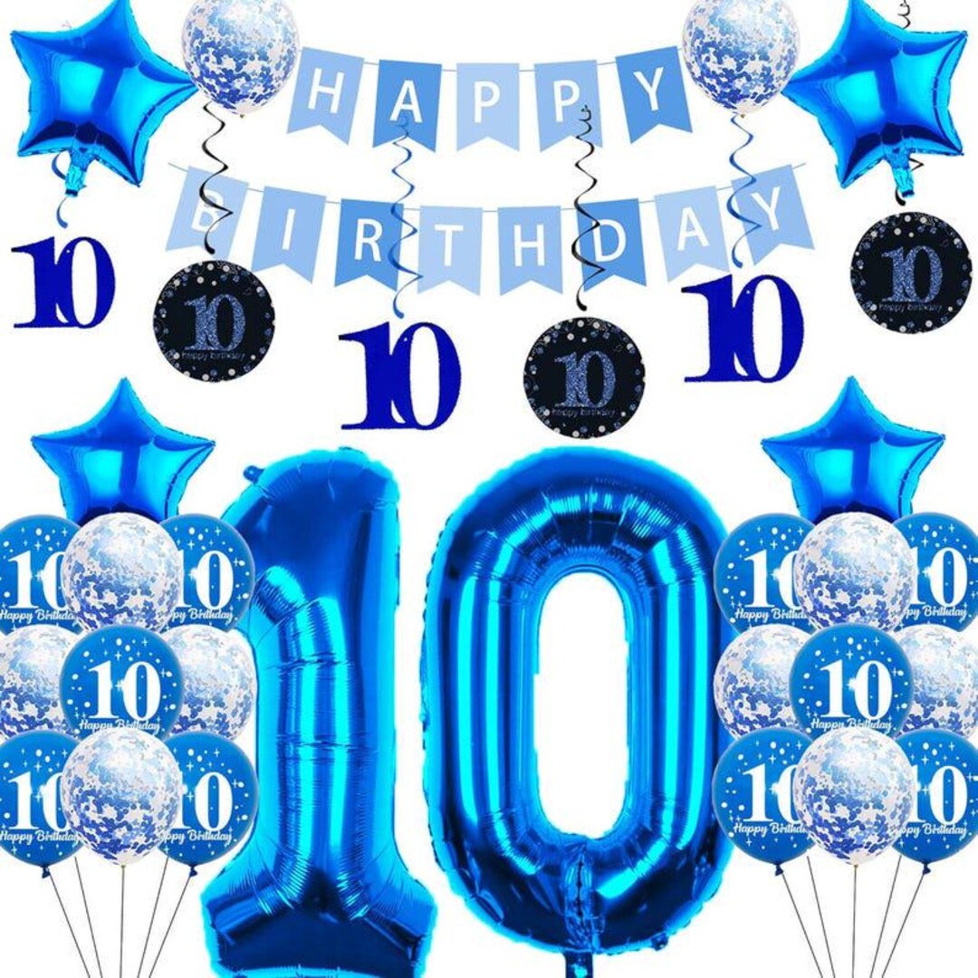 10th Birthday Decorations for Boys Blue, 10th Birthday Balloons With ...
