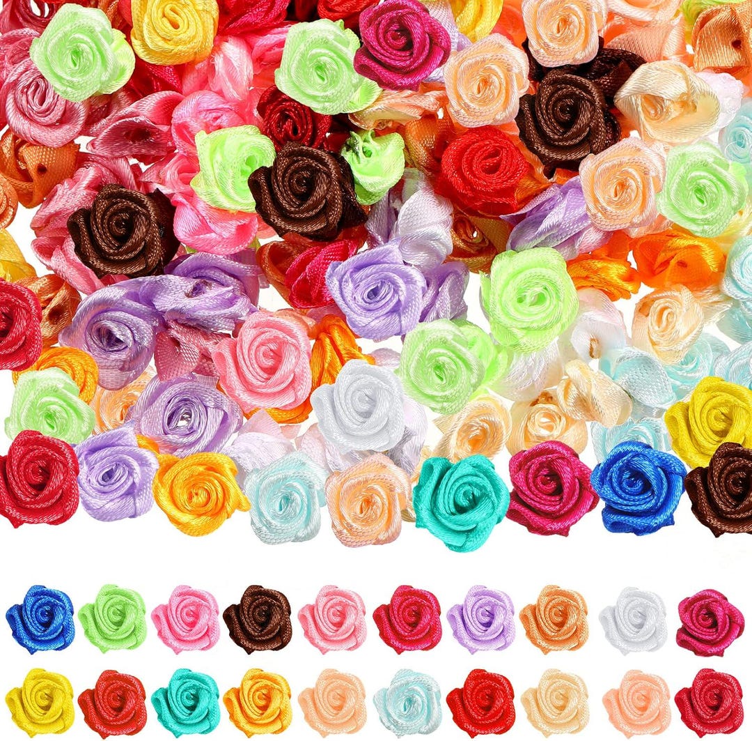 Mini Roses for Crafts Mini Ribbon Flowers Small Satin Ribbon Roses ...