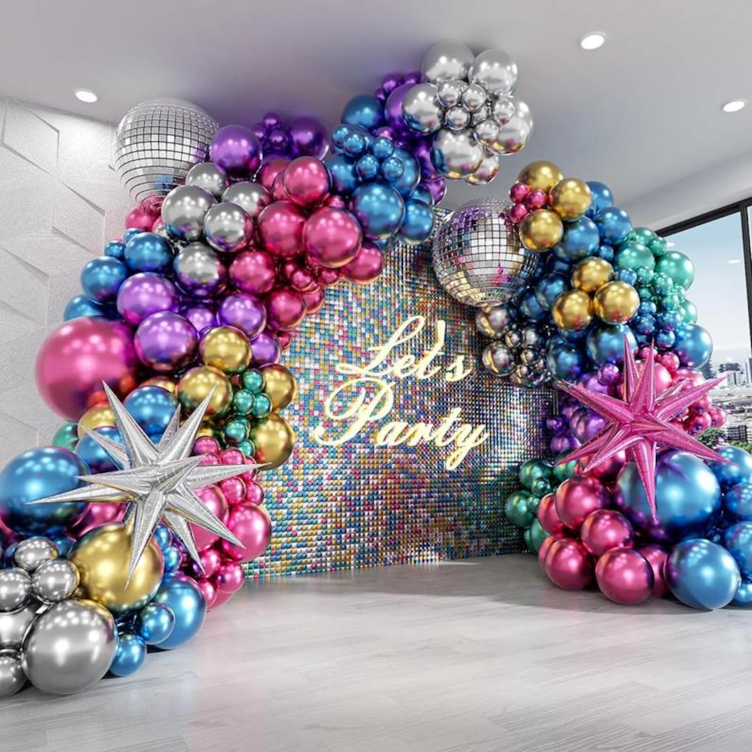 Disco Balloon Arch Kit: Metallic Party Balloons With Starburst & Disco ...