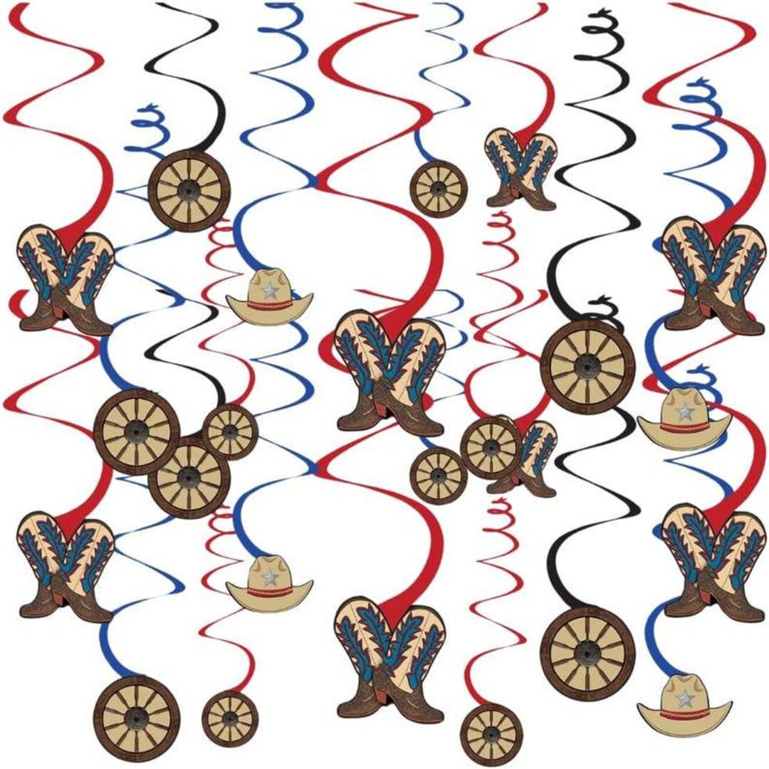 Western Party Hanging Swirl Decorations - 5 7 (pack of 12) - Red & Blue ...