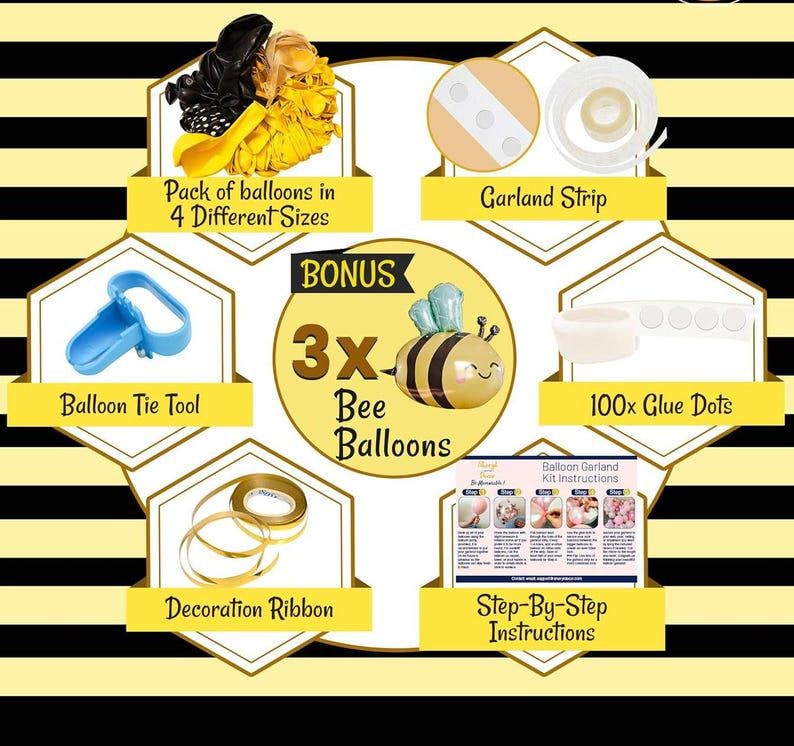ALL IN-1 Bee Balloons Arch & Garland Kit, Yellow and Black Balloons for ...