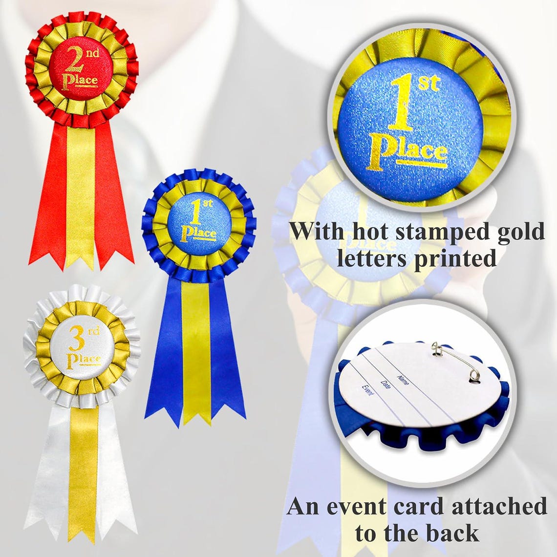 Premium Award Ribbons Blue,red,white - 1st, 2nd, 3rd Place - 1 Set (3 ...