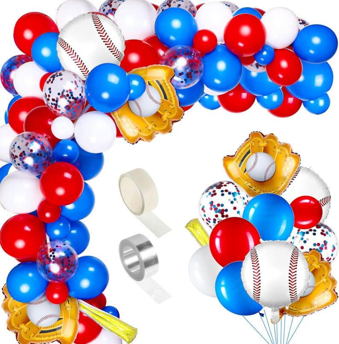Baseball Balloons Arch Garland Kit Baseball Party Decorations Red Blue ...