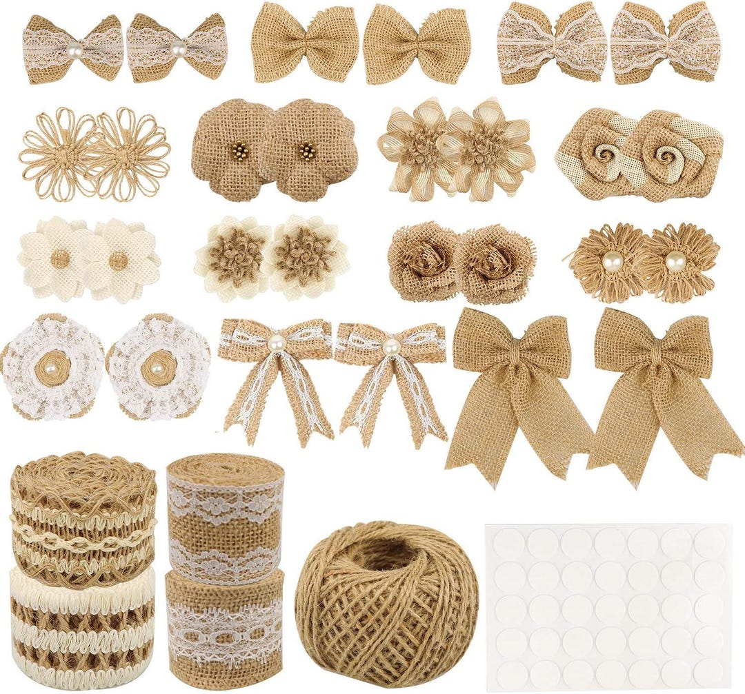 Jute Burlap Flowers for Crafts, Natural Handmade Rustic Burlap Flower ...