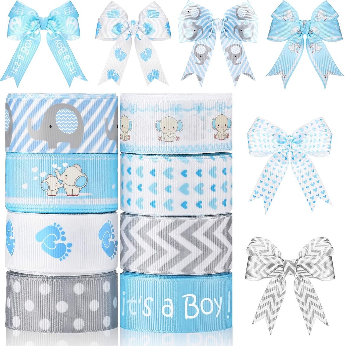 8 Roll Baby Elephant Grosgrain Ribbon 7/8 Inch Baby Shower Craft Ribbon ...