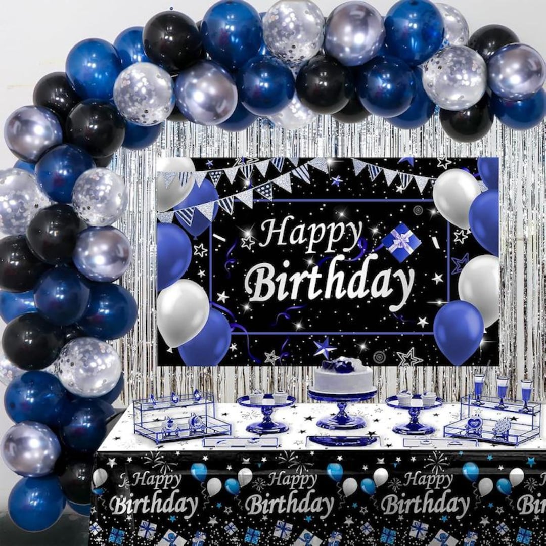 Blue and Black Birthday Decorations for Men Women 62PCS Happy Birthday ...