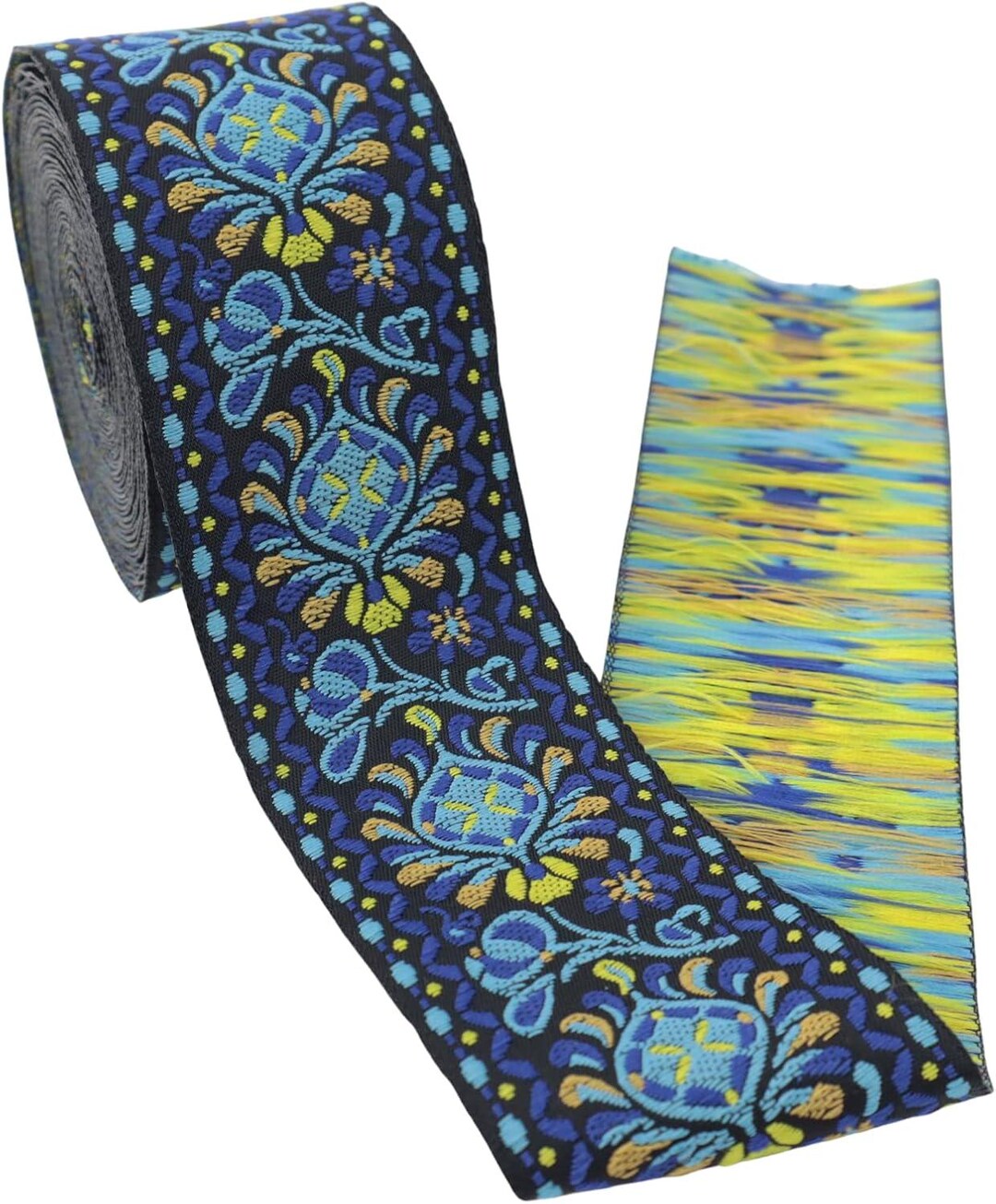 Boho Jacquard Ribbon Floral Ribbon 5 Yards Blue Embroidery Jacquard ...