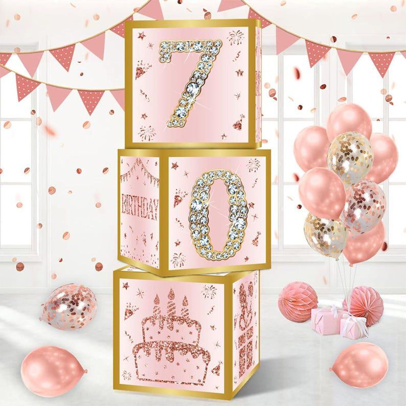70th Birthday Decorations Box for Women 3PCS Pink Rose Gold Happy 70th ...