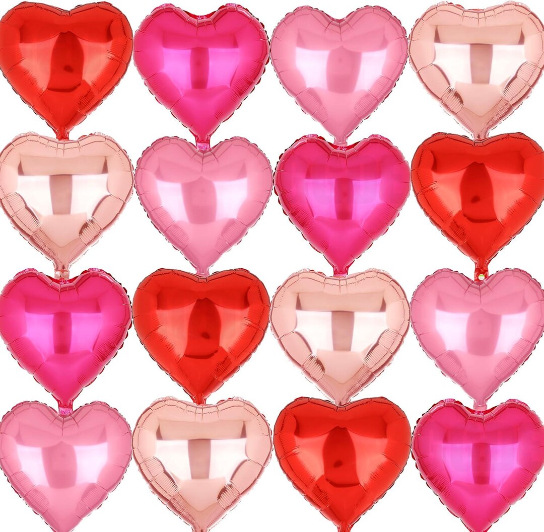 16 Pcs Heart Shape Mylar Balloons 18 Inch Valentines Balloons Birthday ...