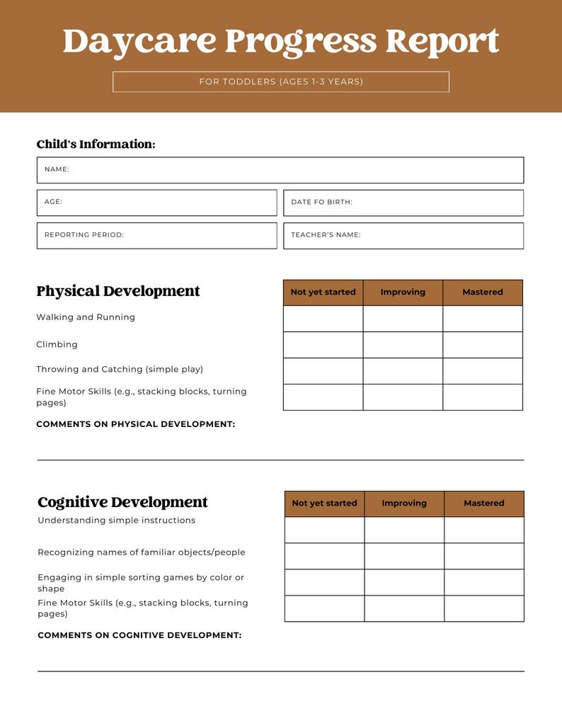 Daycare Progress Report Template by Right Strategies • Preschool ...