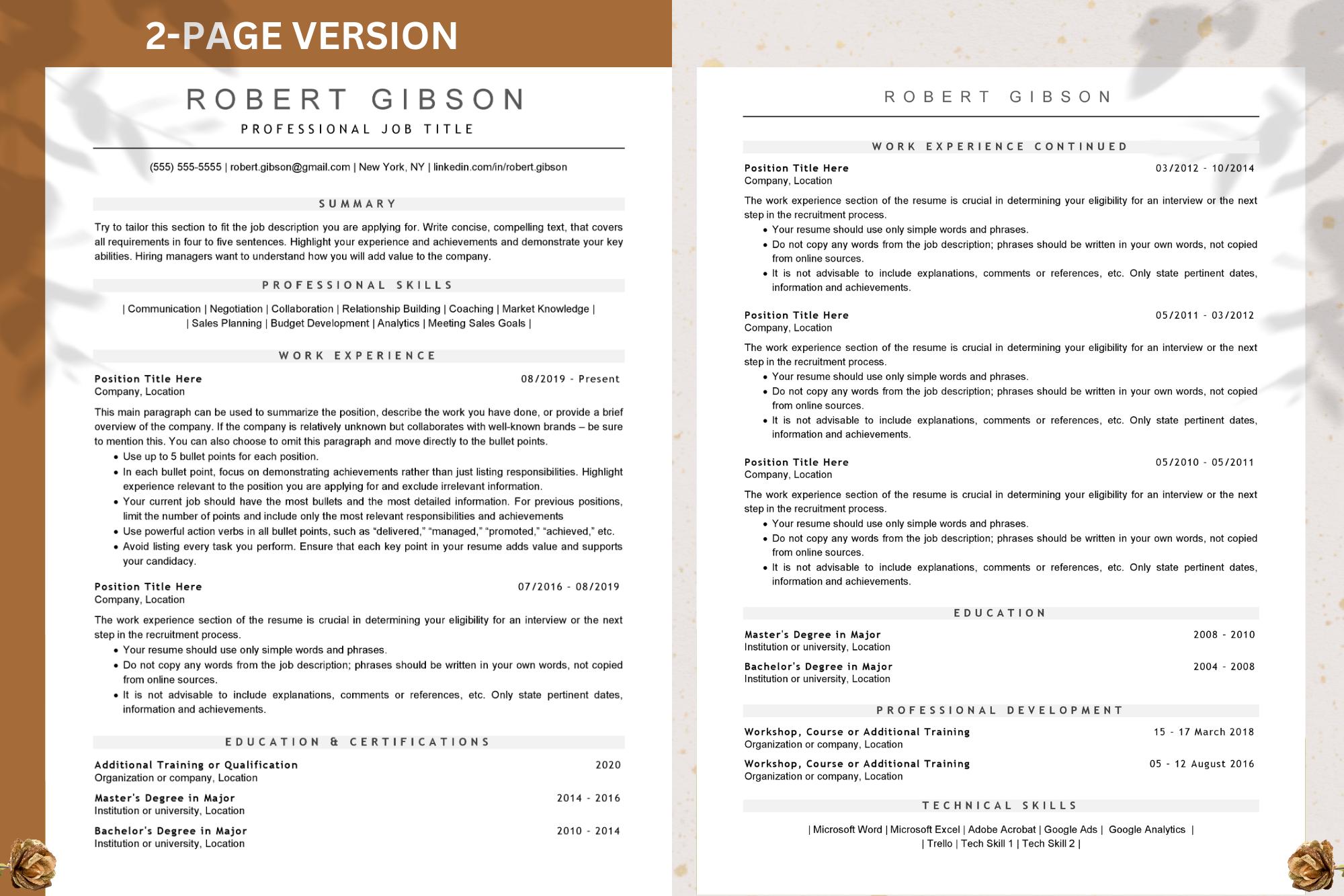Resume Templates for Men Google Docs & Word • ATS Friendly Modern ...