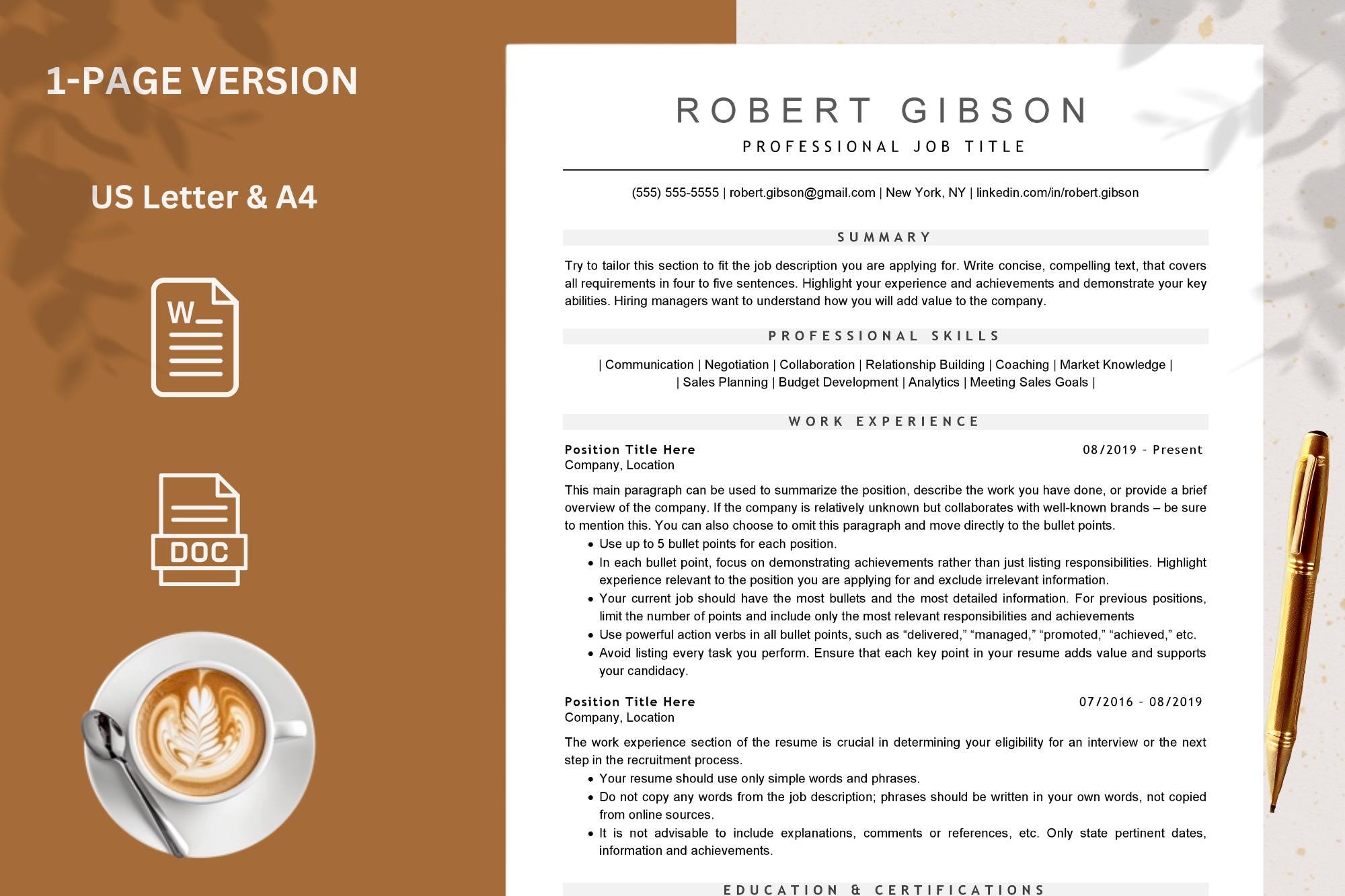 Resume Templates for Men Google Docs & Word • ATS Friendly Modern ...